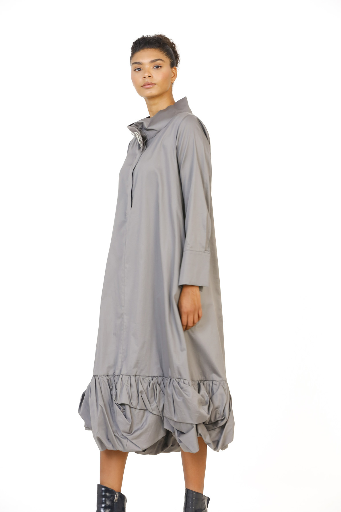 Balloon Hem Dress - Gray