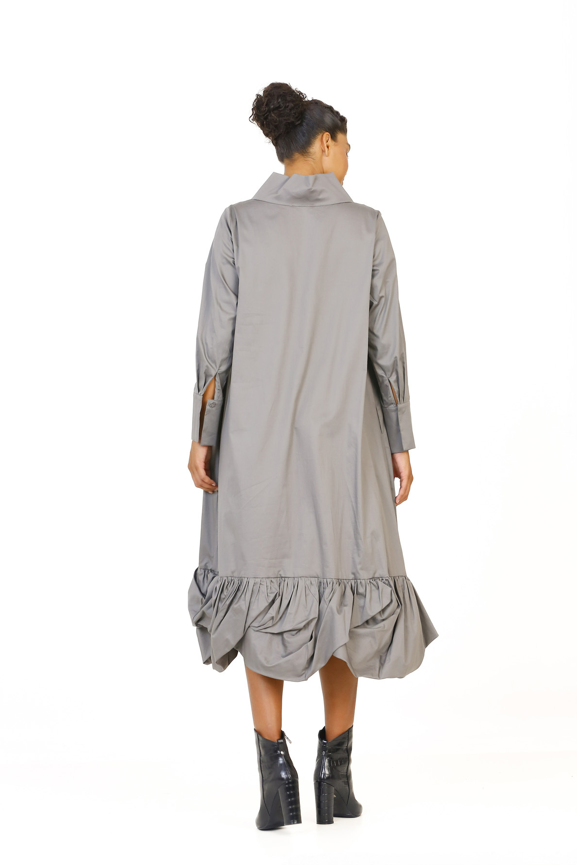 Balloon Hem Dress - Gray