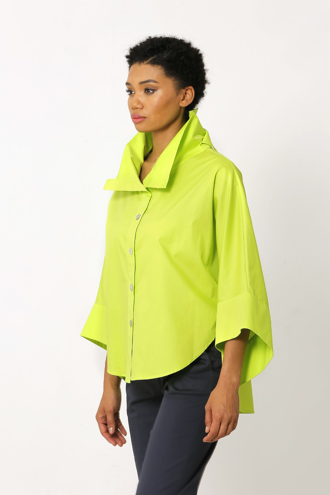Double Collar Poncho Shirt - Lime Green