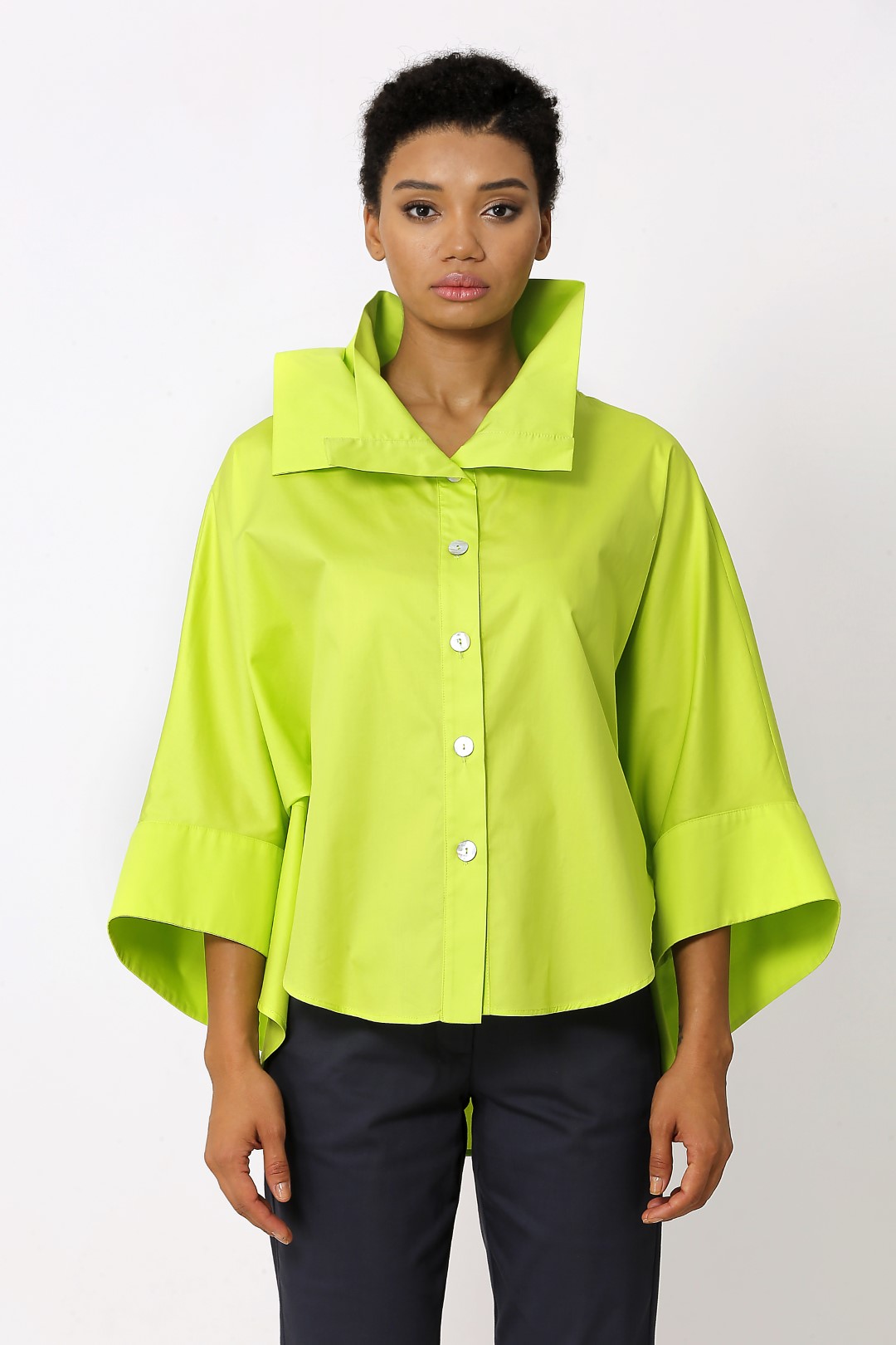 Double Collar Poncho Shirt - Lime Green