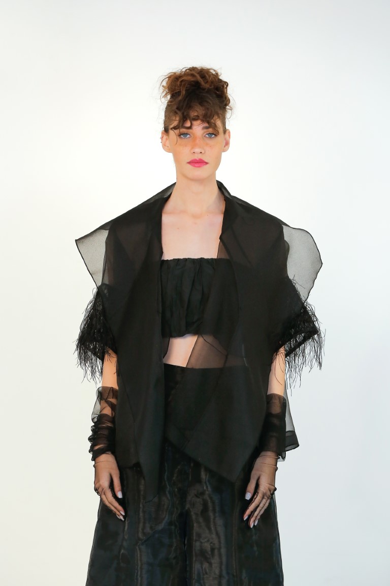 Feathered Organza Jacket - Black