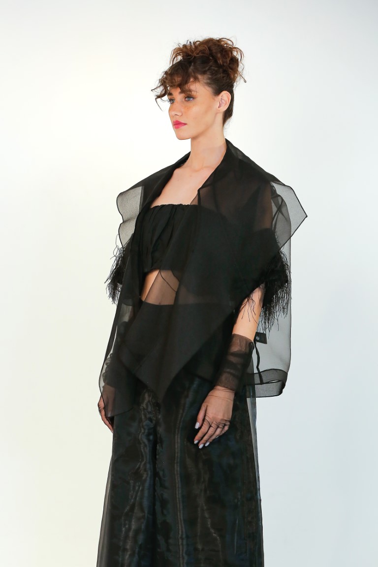 Feathered Organza Jacket - Black