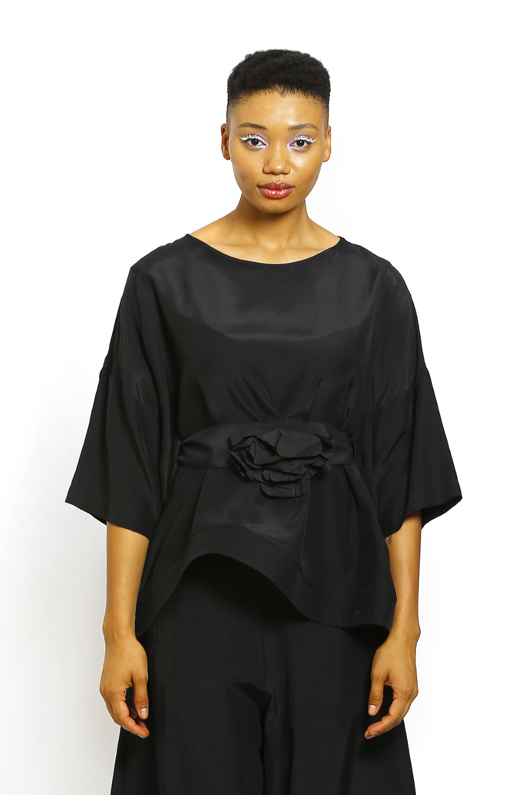 Floral Belted Blouse - Black