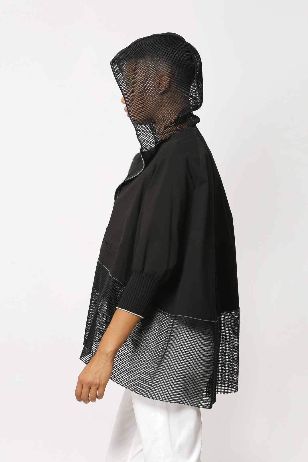Mesh Hooded Coat - Black