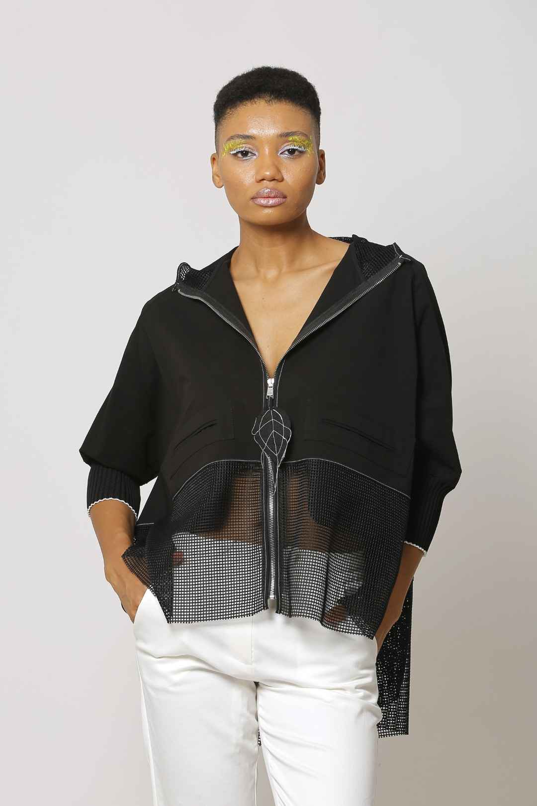 Mesh Hooded Coat - Black