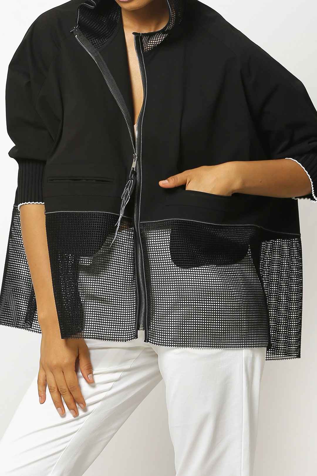 Mesh Hooded Coat - Black