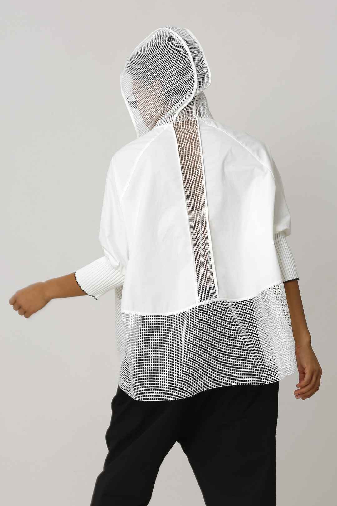 Mesh Hooded Coat - Ecru