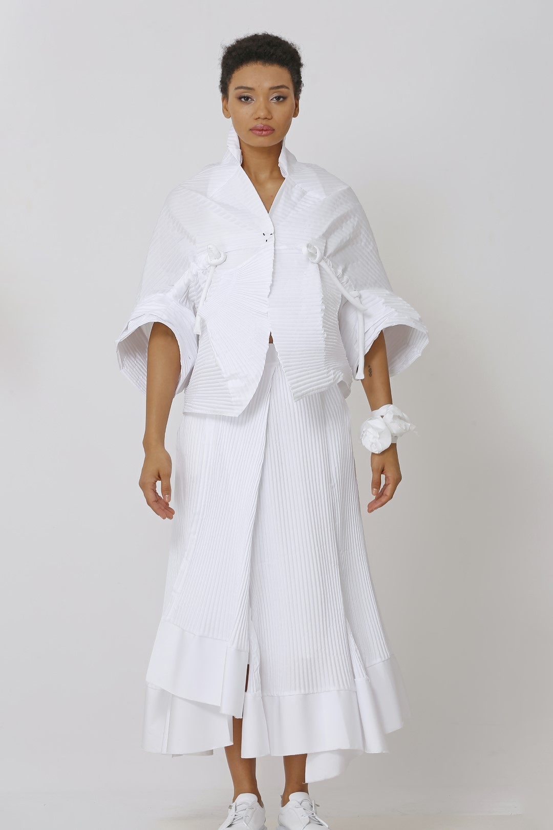 Pleated Drawstring Jacket - Beige