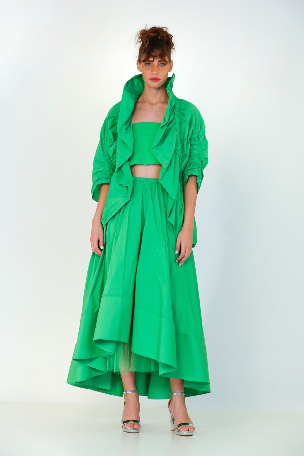 Taffeta Gathered Jacket - Green