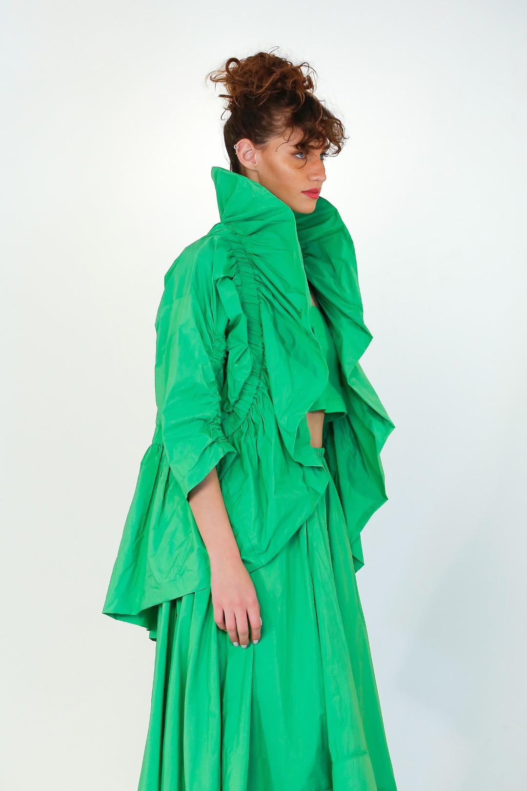 Taffeta Gathered Jacket - Green