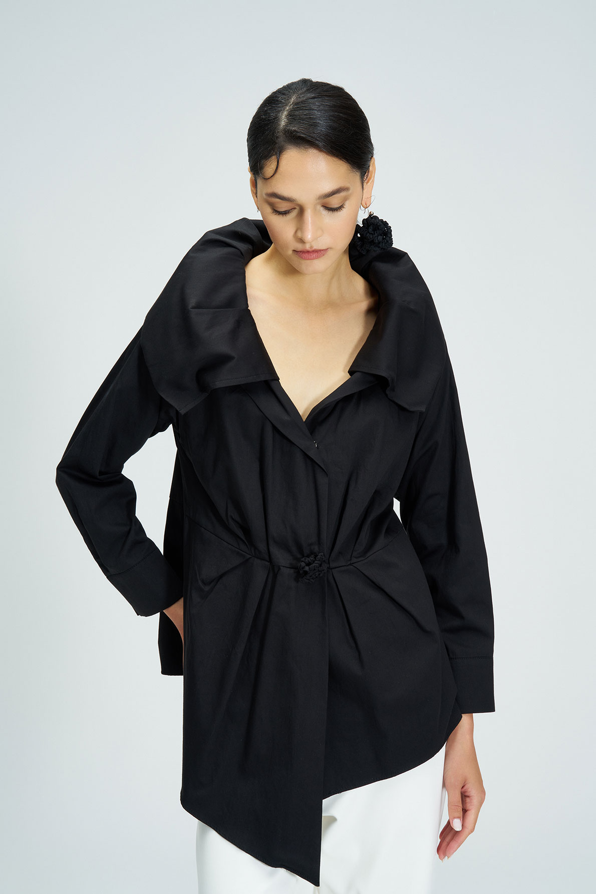 Wide Collar Shirt - Black
