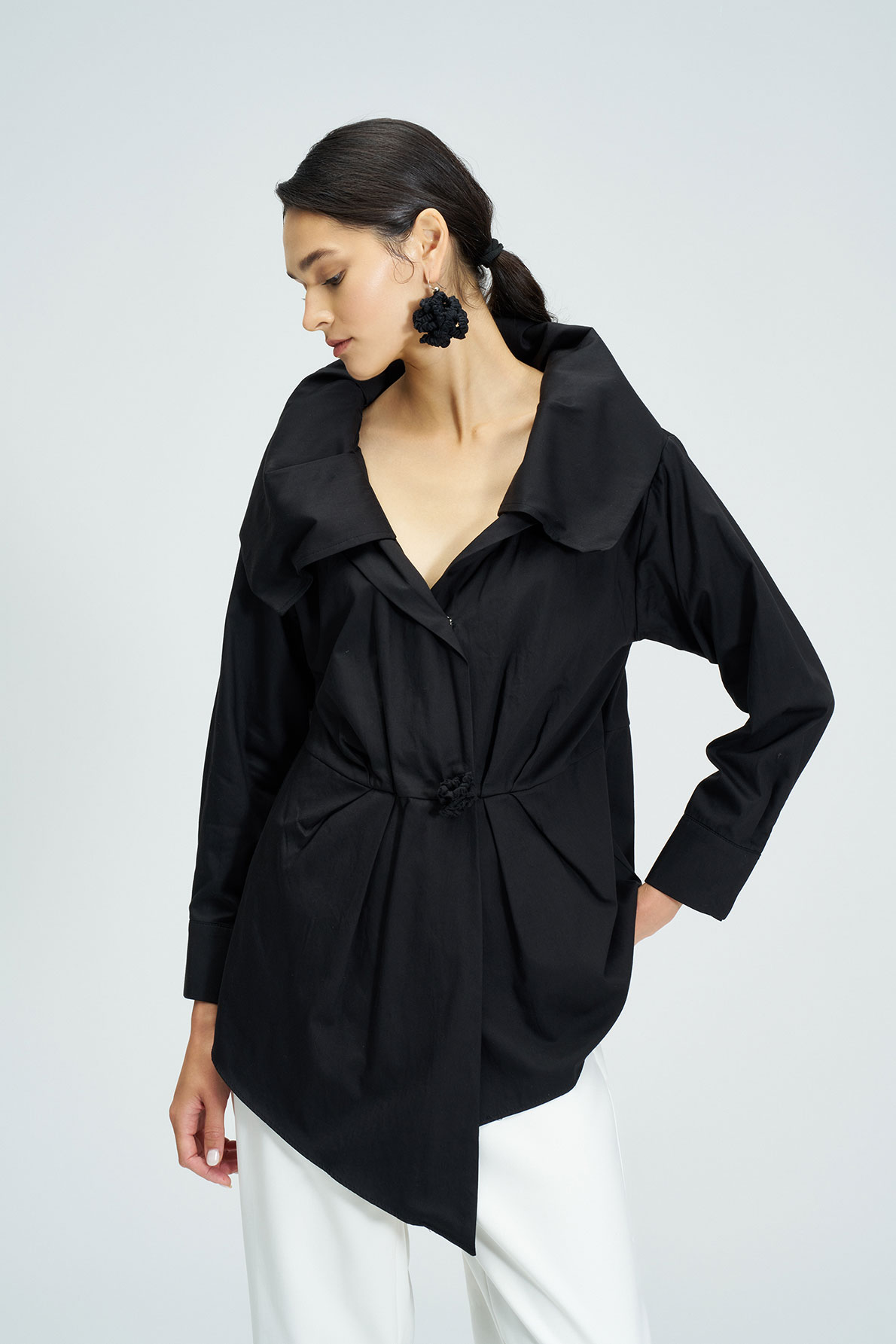 Wide Collar Shirt - Black